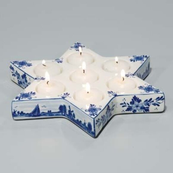 Accents | Hand Painted Delft Blue 7votive Candle Holder 6point Star | Poshmark
